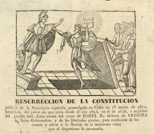«Resurrección de la Constitución». Grabado alegórico, 1836 | Editorial